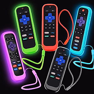 5Pack Case for Roku Remote, Cover for Hisense / TCL Roku TV Steaming Stick / Express Universal Replacement Controller Silicone Sleeve Skin Glow in The Dark Green Sky Purple Red