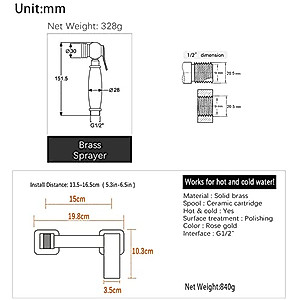 MINJING Bidet Sprayer for Toilet Rose Gold, Baby Cloth Diaper Sprayer for Toilet, Brass Wall Mounted Bidet Faucet for Personal Hygiene, Pet Clean