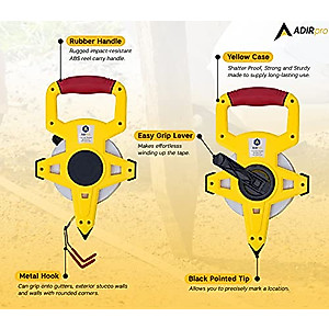 AdirPro Fiberglass 100' Appraiser’s Measuring Tape Tape Rule with Extra Large Metal End Hook for Precise Measurements, Perfect for Appraisers, Surveyors, Landscapers
