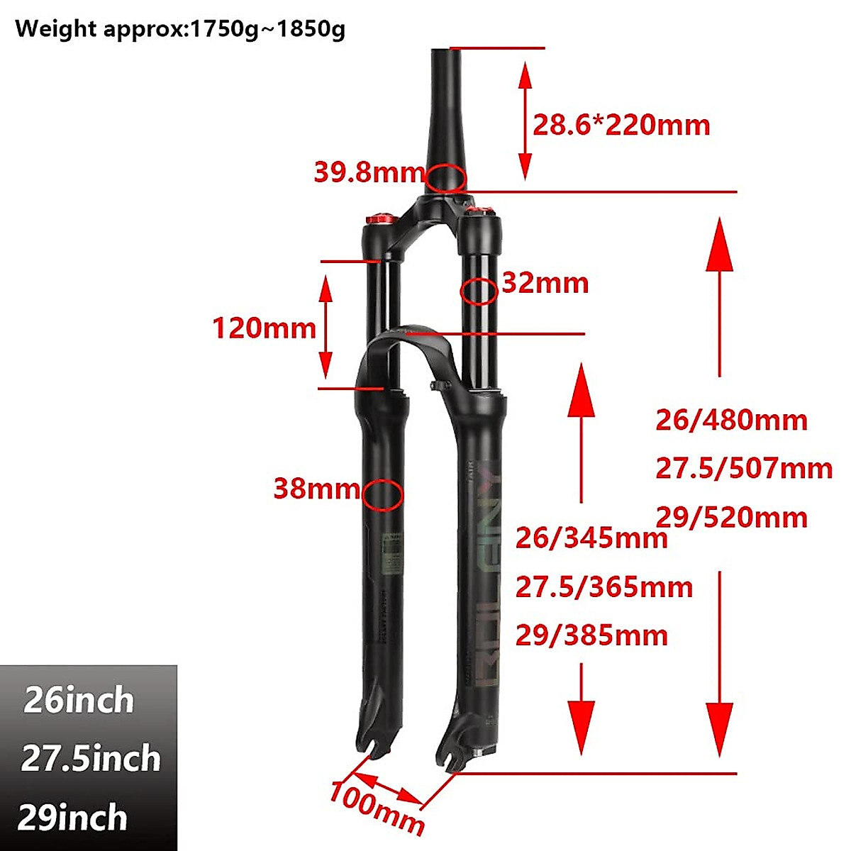 Jejy Tapered Tube Suspension Front Fork 26" 27.5" 29" Mountain Bike Accessories Air Forks Manual Lockout/Remote Lockout Magnesium Alloy (Color : Black Manual Lockout, Size : 26)