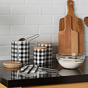 Spoon Rest for Stove Top - Ceramic Spoon Holder for Kitchen Counter, 5.8in, Black and White Plaid