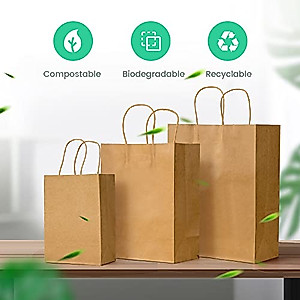100pcs Brown Kraft Paper Bags with Handles Mixed Size Gift Bags Bulk,Craft Grocery Shopping Retail Birthday Party Favors Wedding Sacks Restaurant Takeout, Business