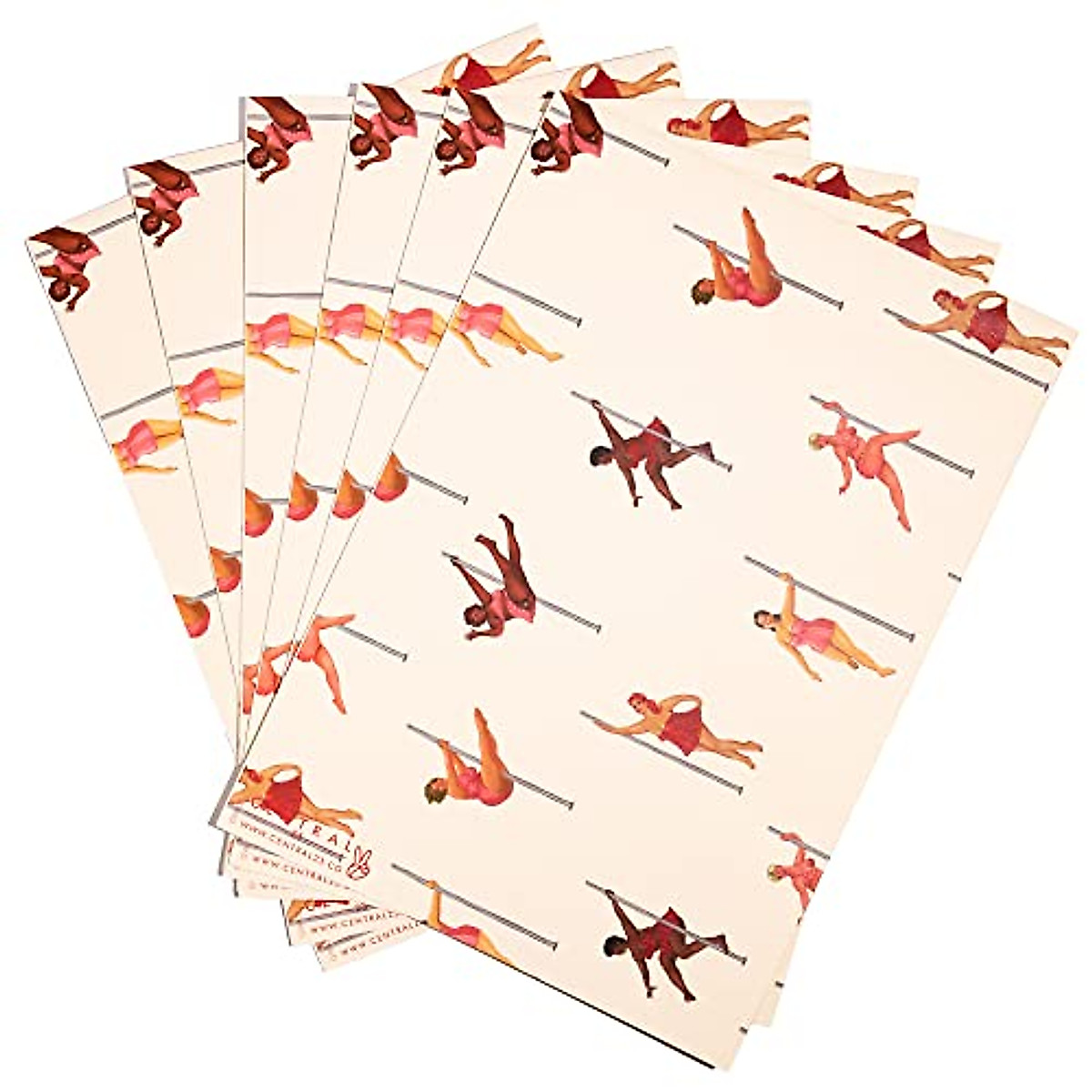 CENTRAL 23 Pin Up Wrapping Paper for Women - 6 Sheets of Birthday Gift Wrap for Her - Pole Dancing - Dancers - Female - Feminine - Beige Orange - Recyclable