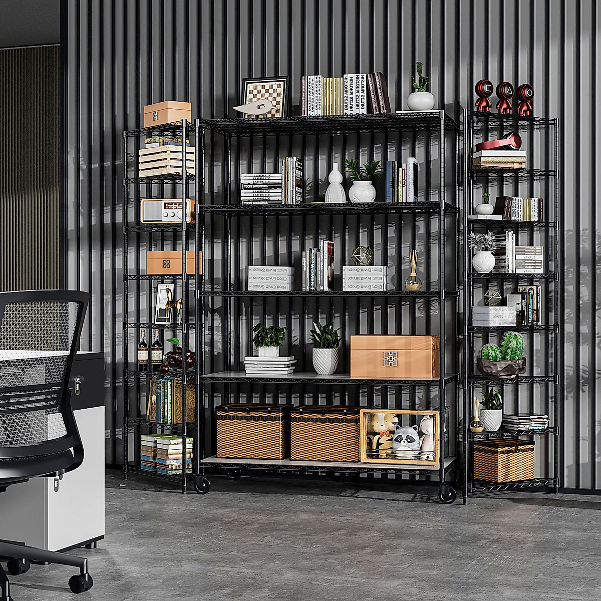 5 Tier NSF Metal Shelf Wire Shelving Unit, Heavy Duty Adjustable Storage Rack with Wheels & Shelf Liners, Black - 82" H x 48" L x 24" D 6000lbs Capacity