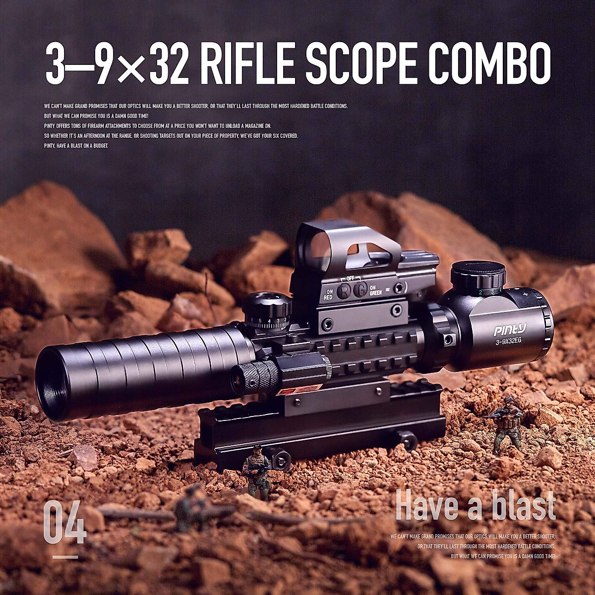 Pinty Rifle Scope 3-9x32 Rangefinder Illuminated Reflex Sight 4 Reticle & Rifle Tactical Bipod Adjustable Spring Return