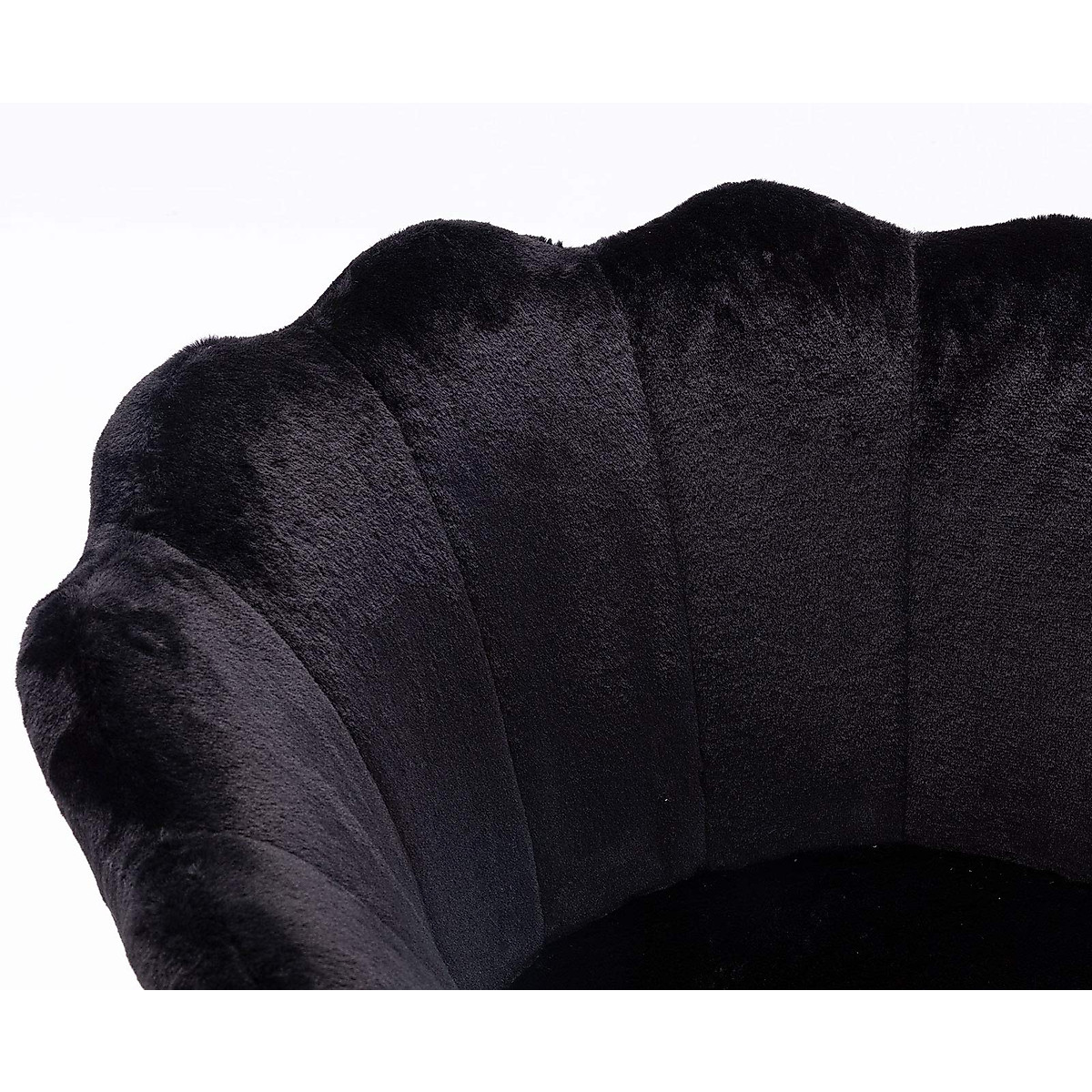 Guyou Faux Fur Home Office Desk Chair Stool Comfy, Swivel Gold Vanity Accent Chair Upholstered Armchair for Living Room/Studio/Make up (Black)