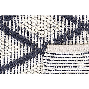 Home Talk Store Wool Area Rug | Handcrafted Traditional Rugs | Non-Skid Carpet | Modern Indoor Shag Rugs for Bedroom, Home Décor, Dining Room | Wool Mats | 4’x 6’ | White & Navy