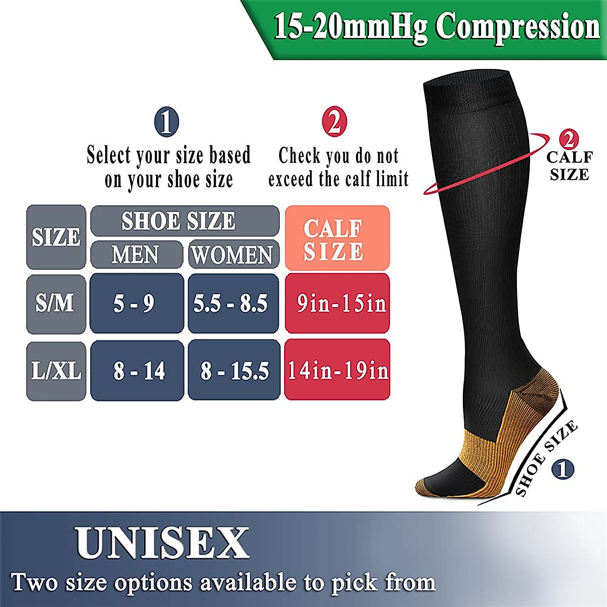 QUXIANG Copper Compression Socks for Women & Men Circulation (8 Pairs) - Best for Running Athletic Cycling - 15-20 mmHg (L/XL,Multi 01)
