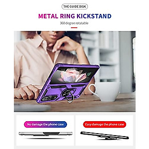 SunStory Galaxy Z Fold 3 Case, Military Grade Purple Bumper with Magnetic Kickstand, Shock-Absorbent for Samsung Z Fold 3 5G 2021