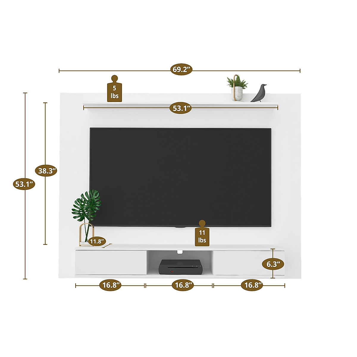 Naomi Home Zola Multi Storage Wall Media Center for up to 70 inch TVs, Entertainment Center with Storage, Floating TV Stand with 2 Sliding Doors and 2 Floating Wall Shelves, UV Painting Finish White