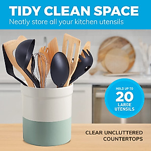 Large Ceramic Utensil Holder For Kitchen Counter - Utensil Crock - Dishwasher Safe Kitchen Utensil Holder For Kitchen Counter: Cooking tensil Caddy For Countertop - Hold More Utensils