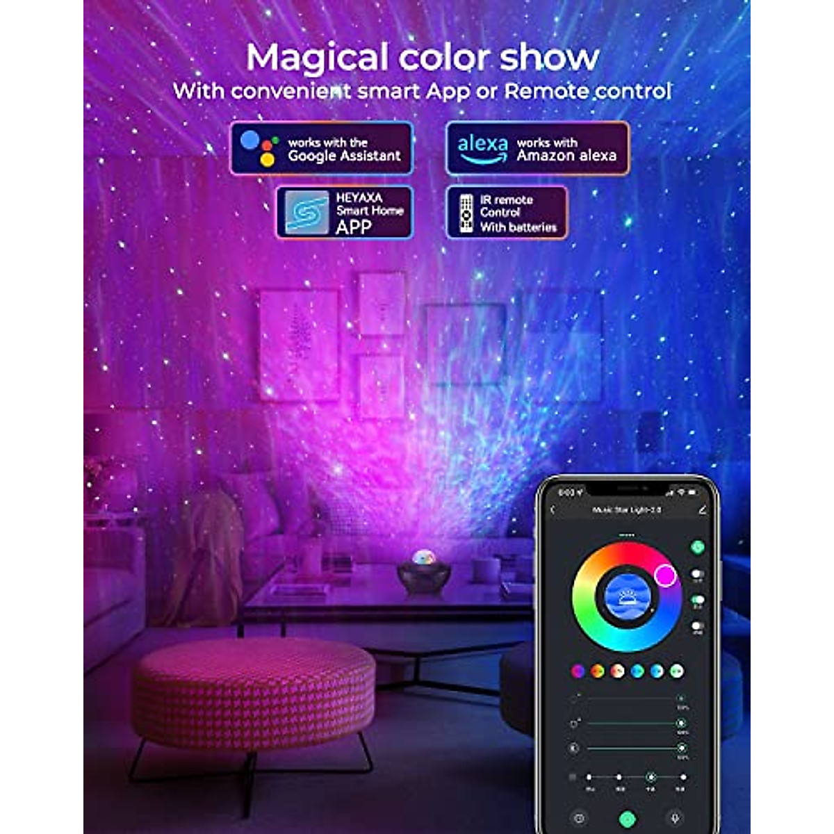 Galaxy Sky Star Projector LED Starry Night Light, Cool Planetarium Music Show Lamp with Bluetooth Speaker for Kids, Boys,Adults Bedroom Space and Home Ceiling Living Room Décor, Party