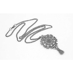 WLLAY Vintage Ancient Mirror Pendant Necklace For Women Jewelry Gift (A:antique silver)