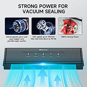 Vacuum Sealer Machine, Automatic Vacuum Sealer for Food Storage and Sous Vide, Dry and Moist Food Modes, Compact Design 15 Inch with 10Pcs Vacuum Sealer Bags Starter Kit, Black