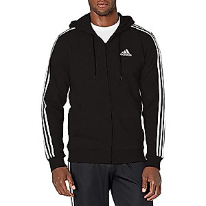 adidas Men's Essentials Fleece 3-Stripes Full-Zip Hoodie, Black, Large