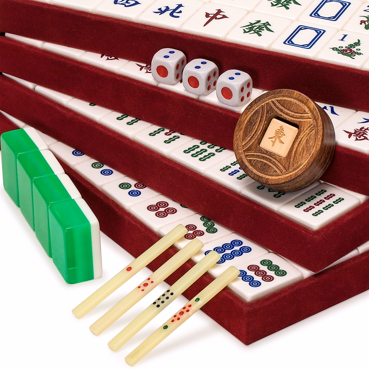 Yellow Mountain Imports Classic Chinese Mahjong Game Set, Emerald with 148 Medium-Size Translucent Green Tiles and Wooden Case