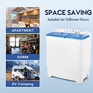 BANGSON Portable Washing Machine, Mini Twin Tub Washer and Dryer Combo with 17.6 lbs Large Capacity, Portable Washer for Apartment, Dorm, RV, Camping, Home, 25.6x14.2x28.8 inches, White & Blue