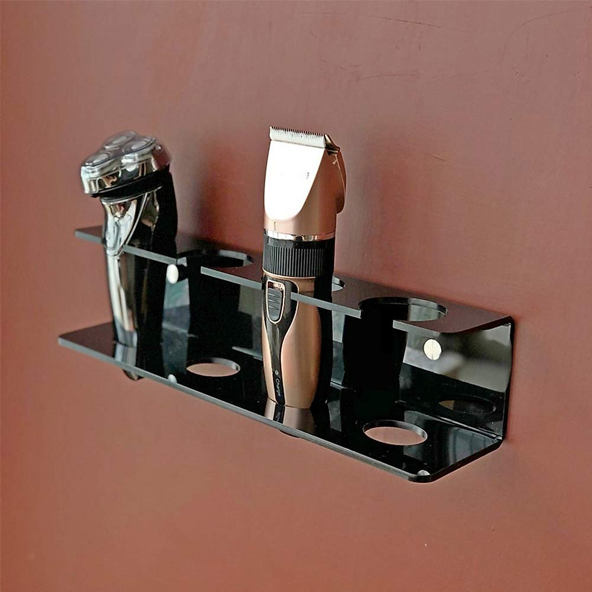 Pearlead Wall Mounted 4-Slot Hair Clipper Holder Shaver Storage Rack Hair Trimmer Holder Beard Trimmer Organizer For Home, Hotel, Salon Decoration