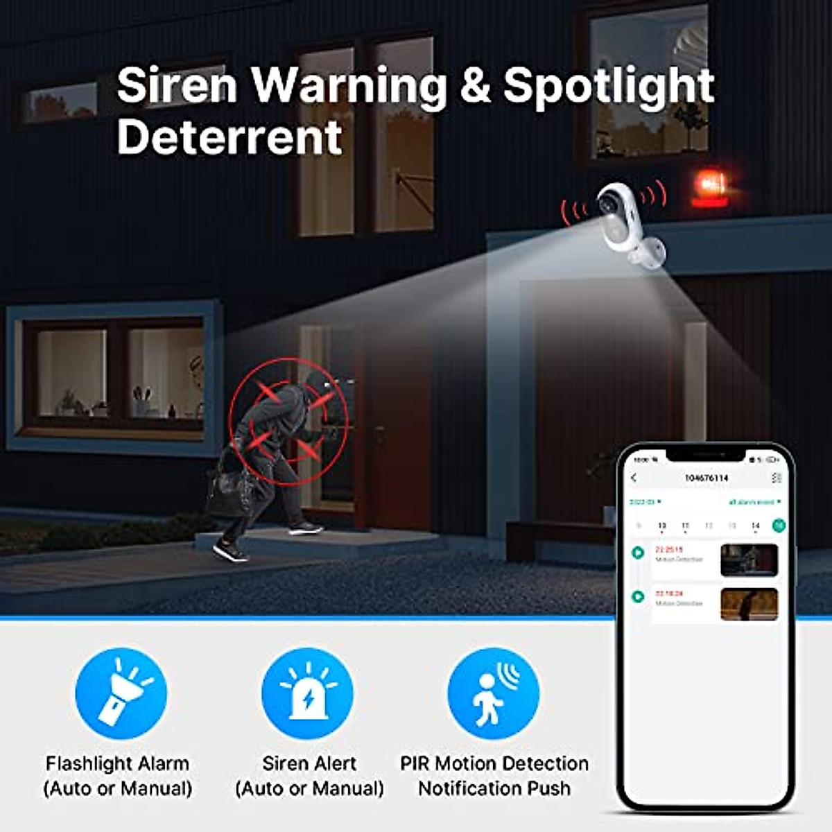 Hiseeu Security Camera Battery, 2K Wireless Security Camera Outdoor Indoor for Home Surveillance, Color Night Vision, Siren, 2-Way Audio, AI Motion Detection, CloudEdge App