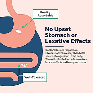 Doctor’s Recipes Magnesium Glycinate, 300mg Elemental Magnesium, Extra Strength, High Absorption, Non-Buffered, Bone, Muscle, Nerve & Energy Support, Non-GMO, No Gluten, Easy On Stomach, 90 Tablets