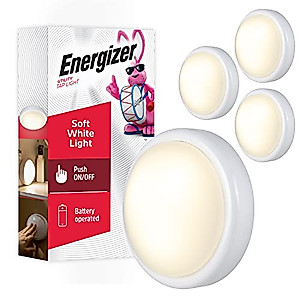 Energizer LED Tap Light, 4 Pack, Push Light, Battery Operated, Touch Light, Stick On Lights, Wireless Lights, Puck Lights, Under Cabinet Lighting, Perfect for Closets, Kitchen and More, 48958-P1