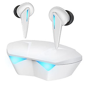 Wireless Gaming Earbuds with Blue Breathing Lights, 65ms Ultra-Low Latency Bluetooth Earbuds, Bluetooth 5.3 chip Dual Modes(Game/Music), HiFi Bass Surround Stereo Sound, 35Hours Playtime(White)