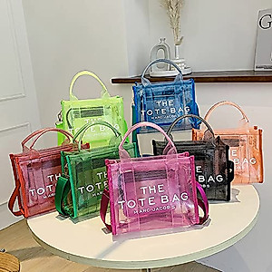 Ervkgm The Tote Bag for Women, PVC Tote Bag with Zipper Crossbody Bag for Office, Travel, School,Beach (Black,One Size)