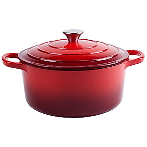 6 Quart Enameled Cast Iron Dutch Oven with Lid - Big Dual Handles - Oven Safe up to 500°F - Classic Round Pot for Versatile Cooking Red