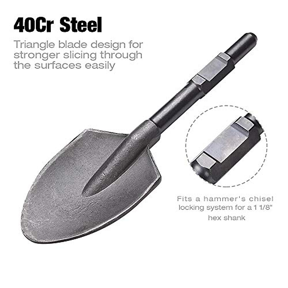 Yescom Clay Spade Chisel Shovel Scoop Bit for 1-1/8" Hex Shank Electric Demolition Jack Hammer Garden Lawn