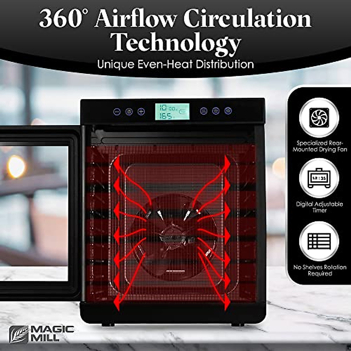 Magic Mill Food Dehydrator Machine - Easy Setup, Digital Adjustable Timer, Temperature Control | Keep Warm Function | Dryer for Jerky, Herb, Meat, Beef, Fruit and To Dry Vegetables | Over Heat Protection | 7 Stainless Steel trays