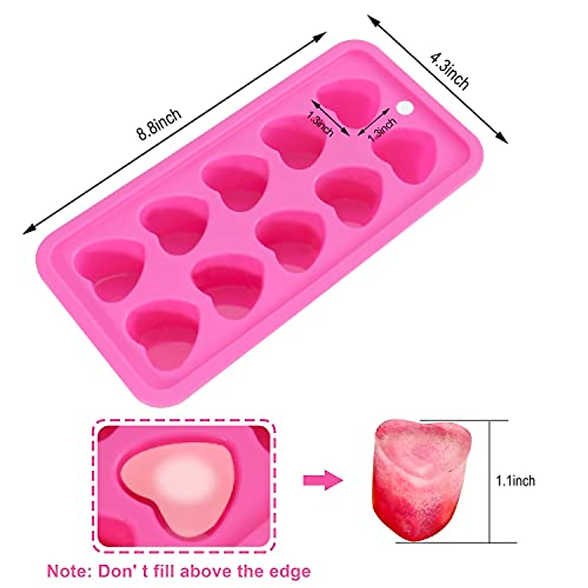 Heart Shaped Silicone Ice Cube Trays, For DIY love Heart Ice Cubes, Chocolate, Candy, Easy Release Ice Cube Mold for Cocktails,Whiskey, Drinks, BPA Free and Dishwasher Safe(2pcs, Pink)