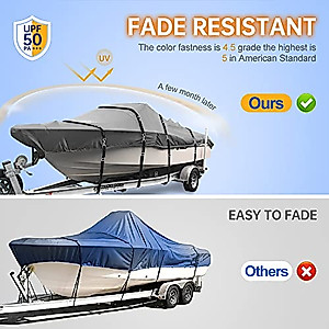 Zenicham 900D V-Hull Boat Cover - Trailerable Waterproof Boat Cover with Metal Buckle, Heavy Duty Boat Cover Fits V-Hull, Tri-Hull, Runabout, 17'-19' Long, Beam Width up to 96", Gray