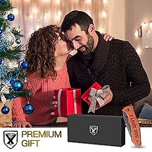 Gifts for Men Dad Husband Him, Survival Kit 14 in 1, Survival Gear and Equipment,Pocket Knife Multitool,Engraved Wood Pocket Knife I Love You, Unique Birthday Gift Idea for Men, Mens Stocking Stuffers