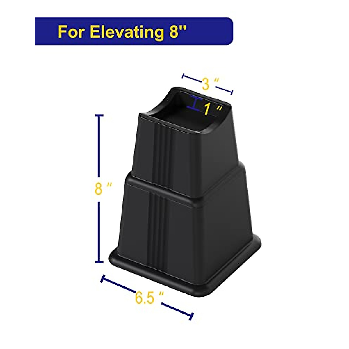 Nachell Adjustable Bed Furniture Risers 12 Pack Bed Lift Risers Elevation in Heights 3, 5 or 8 Inches Heavy Duty for Caster Wheels or Posts of Bed Table Couch, Support up to 2500 lbs. (8 Inch, Black)