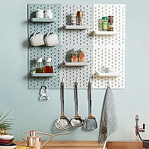 iiDesign Decorative Plastic Pegboard, EZ Mount Wall Shelf for Living Room Bathroom Kitchen Office, Wall Decor Storage Organizer (Grey)