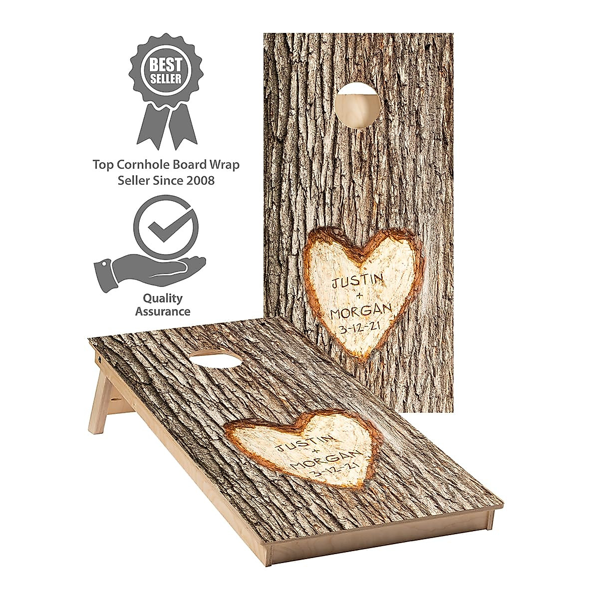 Couples Cornhole Board Wraps #419 - Personalized Couple Name Graphic Decals - Includes Application Squeegee - Set of (2) 25" x 49" Wraps with Gloss Laminate