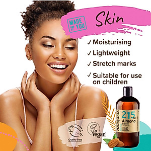 naissance Sweet Almond Oil 16 fl oz - Pure & Natural, Vegan, Non GMO, Hexane Free, Cruelty Free - Ideal for Haircare and Skincare, Aromatherapy & Massage