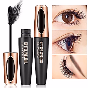 QIC 4D Silk Fiber Lash Mascara,Mascara Black Volume and Length,Waterproof & Smudge-Proof,Long-Lasting No Flaking,Voluminous Eyelashes Mascara,All Day Exquisitely Full (2PCS)