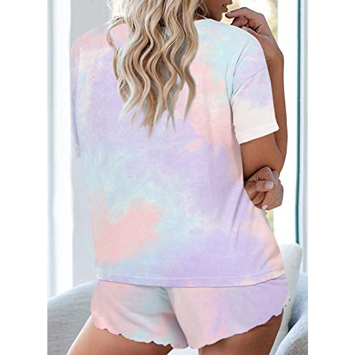 Ekouaer Tie Dye Pajamas Set Womens Loungewear Sleepwear 2 Piece PJ Sets