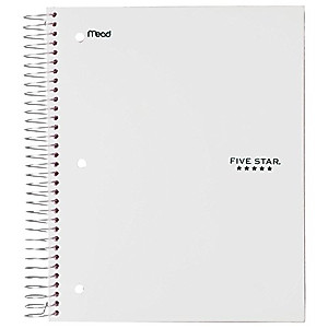 Five Star Spiral Notebooks, 5 Subject, Wide Ruled Paper, 200 Sheets, 10-1/2" x 8", Assorted Colors, 6 Pack (38417)