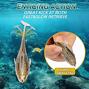 Basskiller 5pcs Fishing Lures Saltwater, Bass Fishing Lures, Fin Guarded Hook Bluegill Swimbait, Enticing Action Soft Plastic Swimbaits for Muskie Walleye, Fishing Bait Freshwater with Soft Tail