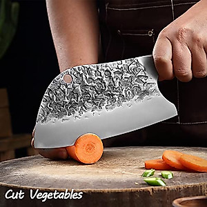 BLADESMITH Serbian Chef Knife, Butcher Knife Forged in Fire，8'' Cleaver Knife High Carbon Steel Bone Cutting Knife with Non-Slip Ergonomic Wenge Wood Handle for Kitchen/Restaurant/Slaughter House