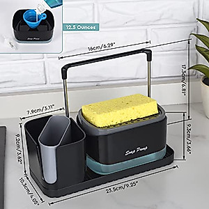 Bestseek Kitchen Soap Dispenser Set with Tray and Sponge Holder, Sink Caddy Organizer with Dishcloth Holder and Dish Brush Holder, for Kitchen Countertop Storage Organize - Practical Kitchen Gadgets