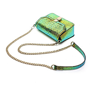 Yair Yangtz Holographic Snakeskin Crossbody Bag Shoulder Bag Women's Hologram Leather Purse (S Green)
