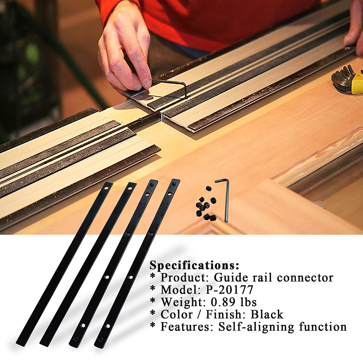 Guide Rail Connector Set P-20177 for Makita Track Saw Long Cuts， Also Compatible with Festool, Fit for DeWalt in Integrated Guide Rail T-Slots for Secure Cutting, 4 PCS, Black