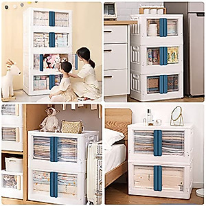 Storage Cabinet Plastic-3Pack,Baby Clothes Organization and Storage 76Quart/19Gallon White Stackable Toy Storage with Lids, Collapsible Storage Box with Wheels Plastic Containers Storage Bins for Kids/Children Room