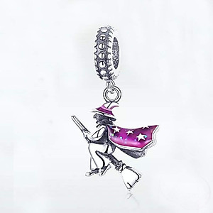 Halloween Witch Charm Authentic 925 Sterling Silver Pet Charms for European Bracelet (Magic Witch Charm)