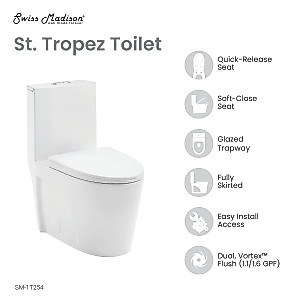 Swiss Madison Well Made Forever SM-1T254 St. Tropez One Piece Toilet, 26.6 x 15 x 31 inches, Glossy White