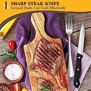 24 Piece Silverware Set, Flatware Utensils Set with Steak Knives for 4, Stainless Steel Cutlery Eating Tableware Set, Include Fork Kinfe Spoon, Mirror Polished, Dishwasher Safe
