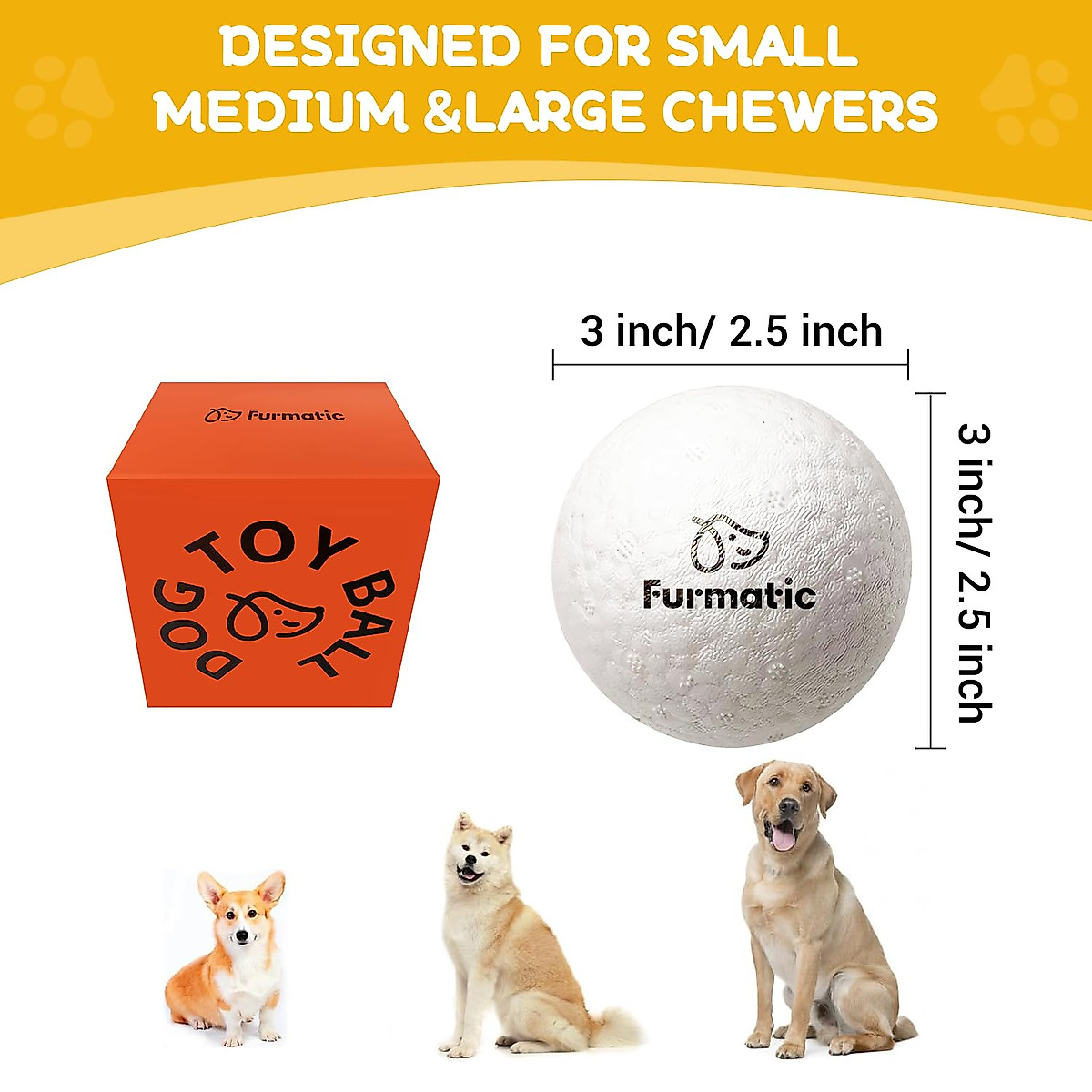 Furmatic Dog Toys for Aggressive Chewers, Indestructible and Interactive Tennis Balls for Dogs, Ideal Herding ball for dogs to Chew Fetch Training, for Large Medium Small Dog and Puppies (Small, 2.5")